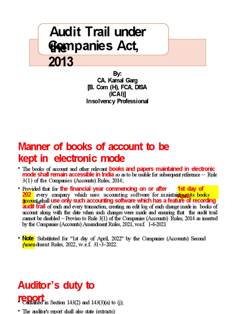 Audit Trail Compliance under Companies Act | PDF | Audit | Financial Audit