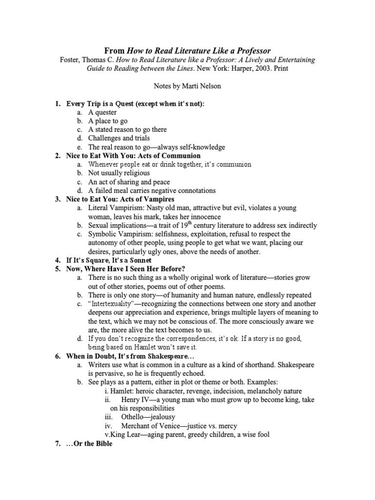 How To Read Literature Like A Professor Notes PDF | PDF | Young Adult ...