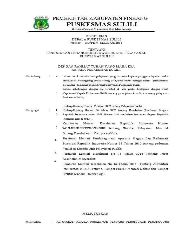 SK 152 Penanggung Jawab Ruangan | PDF