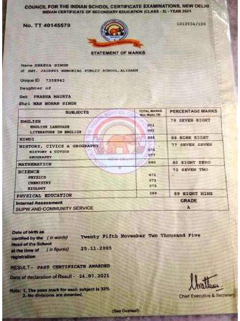 High Marksheet | PDF