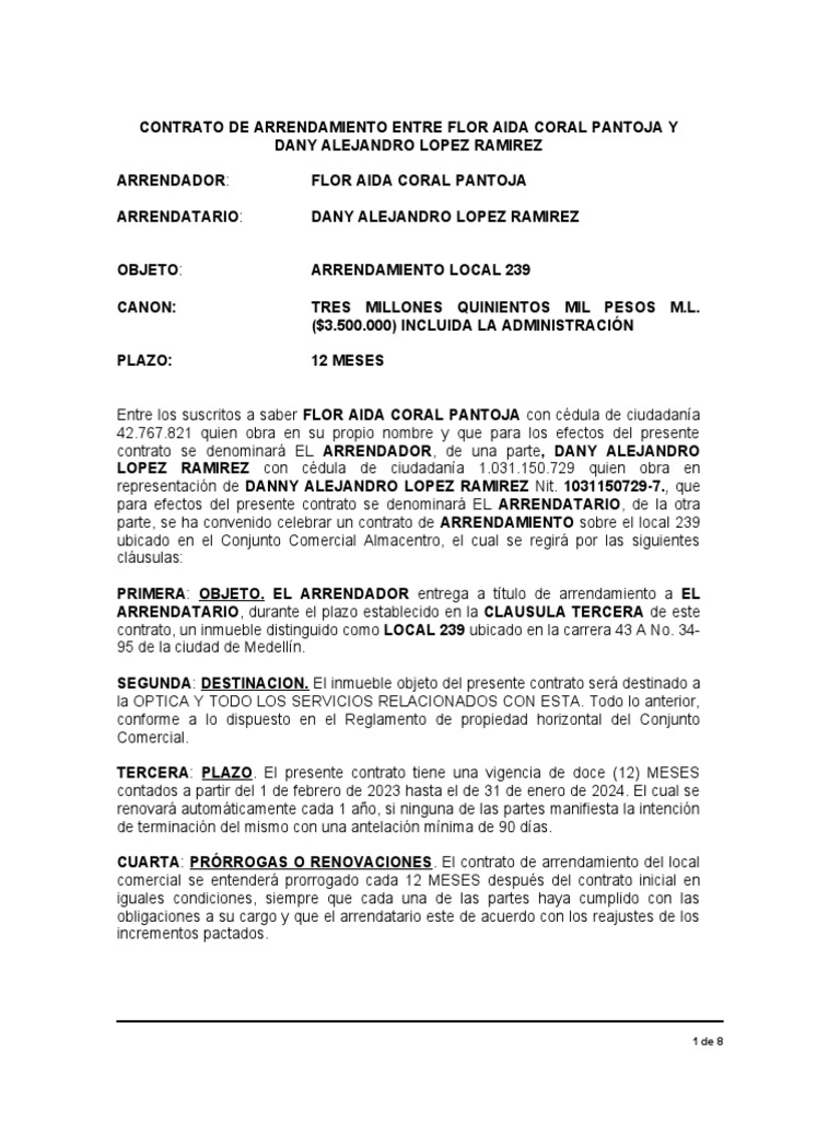 Contrato de Arrendamiento Local 229 | PDF