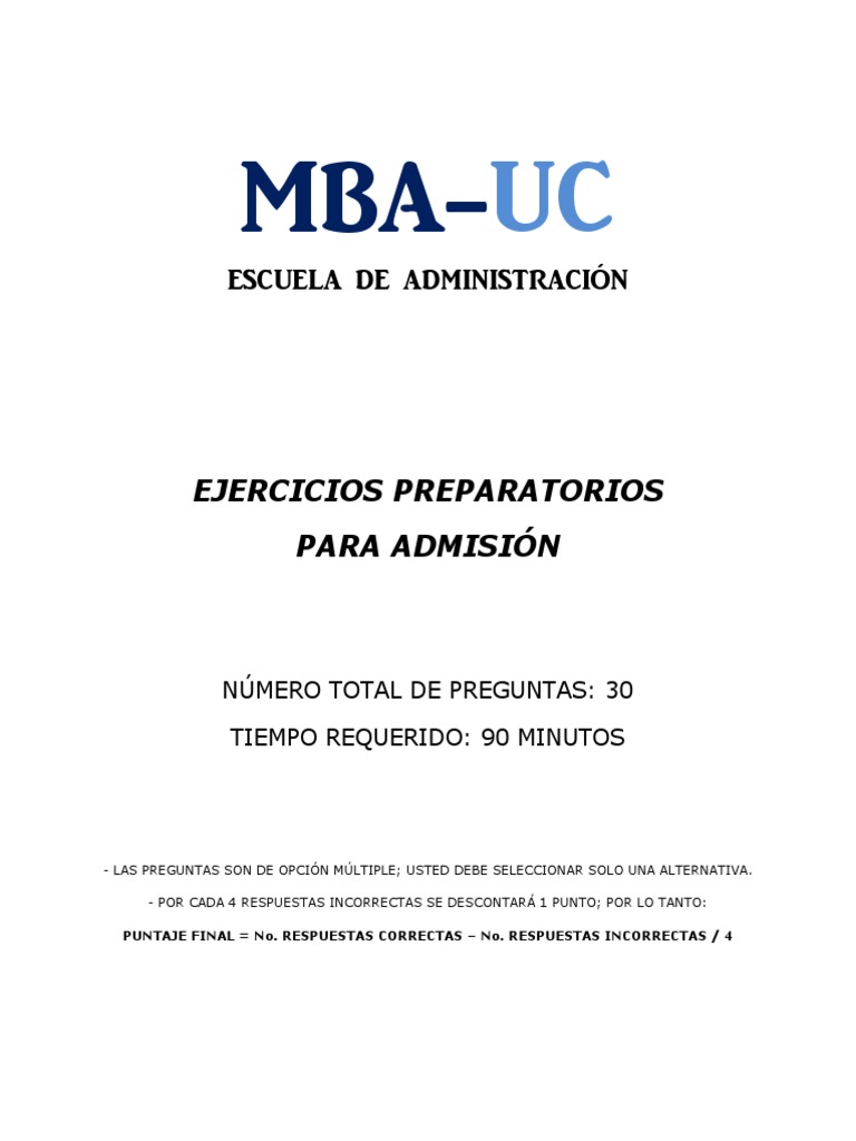 Ejercicios+de+Admision+MBA UC+2020 | PDF