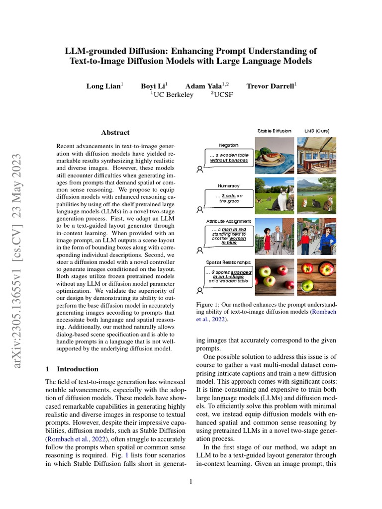 2023 - LLM-grounded Diffusion - Enhancing Prompt Understanding of Text-to-Image Diffusion Models ...