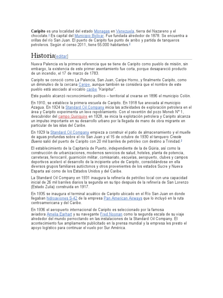 Historia y Turismo de Caripito | PDF