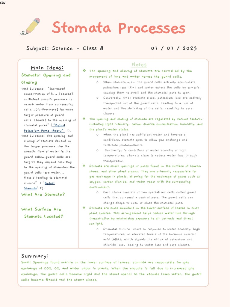 Stomata-Cornell Notes | PDF | Stoma | Botany