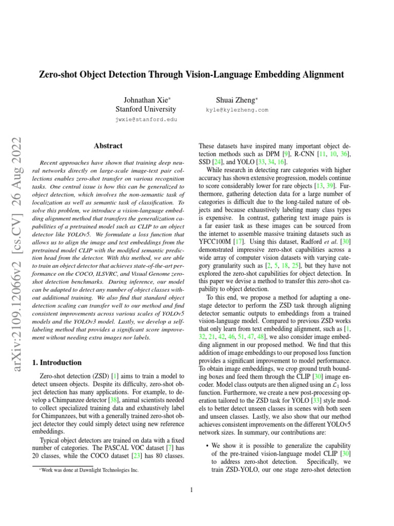 2021 Zero Shot Object Detection Through Vision Language Embedding