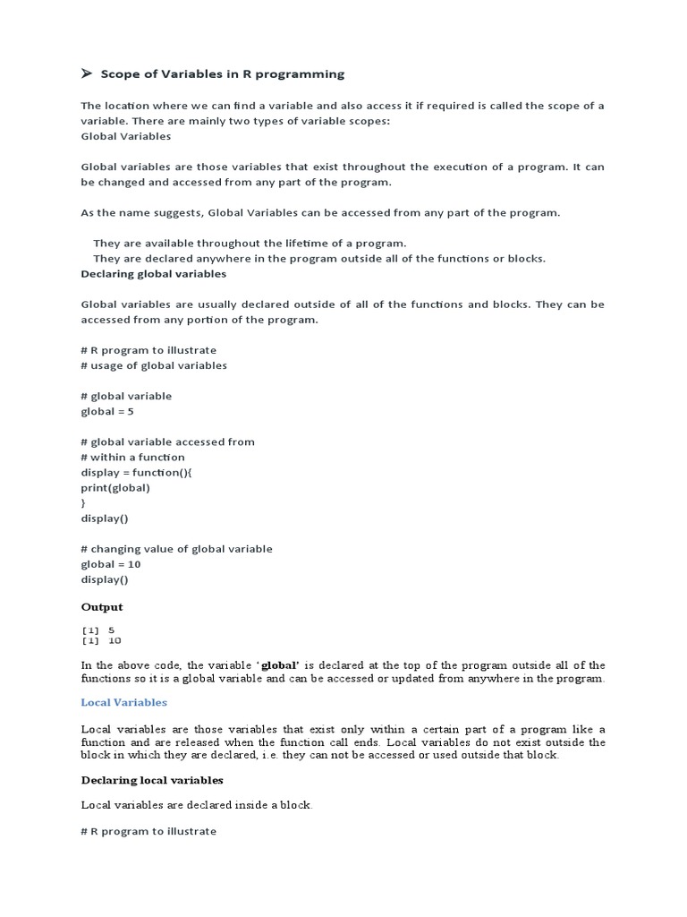 Scope of Variables in R Programming | PDF | Variable (Computer Science) | Scope (Computer Science)