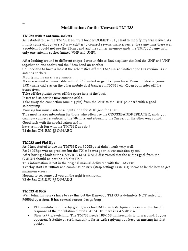 Modifications Kenwood TM 733 | PDF | Radio | Resistor