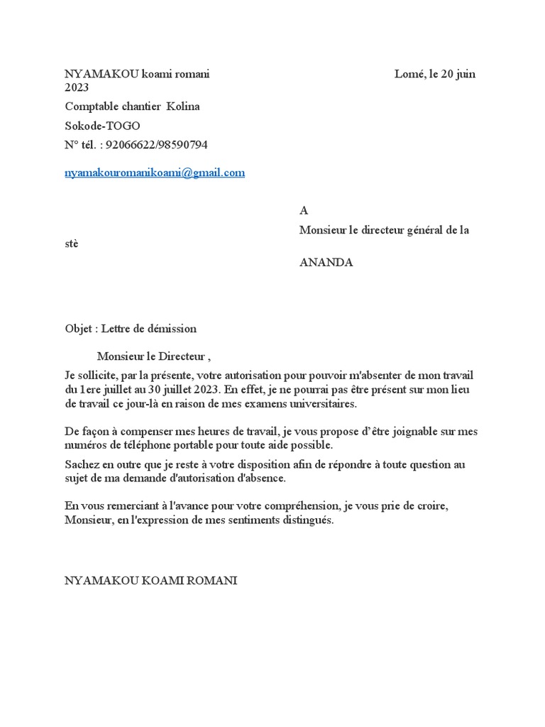 Modèle Demande De Permission Pdf – AOBKQ