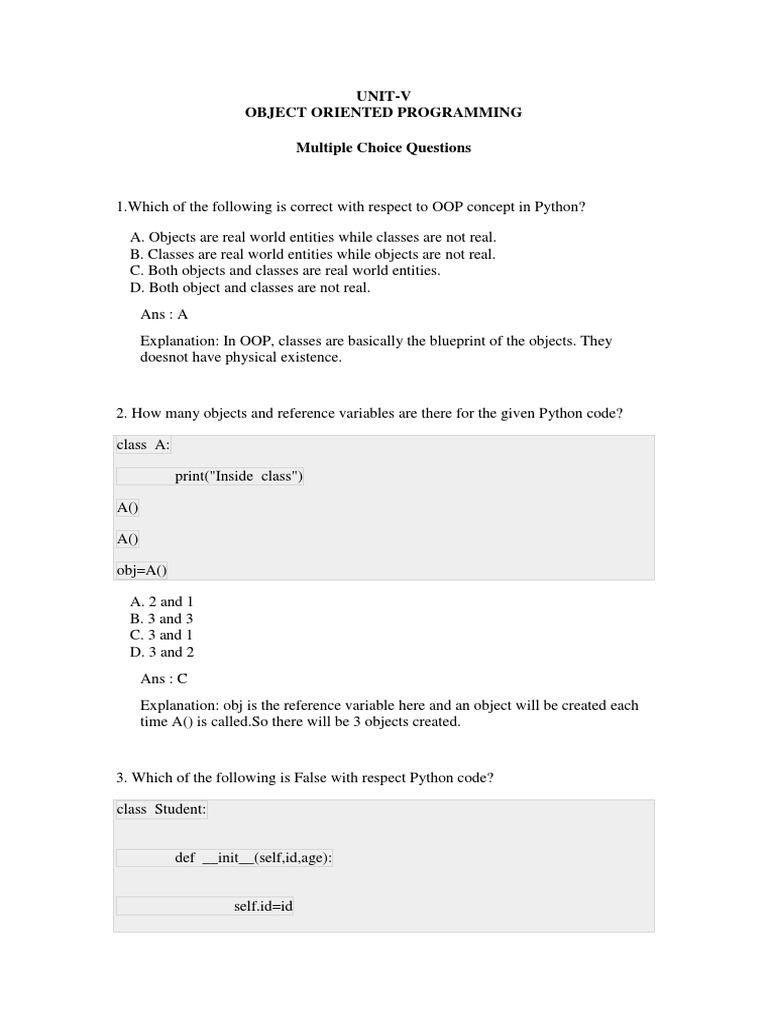 Unit V Oop Mcq Pdf 