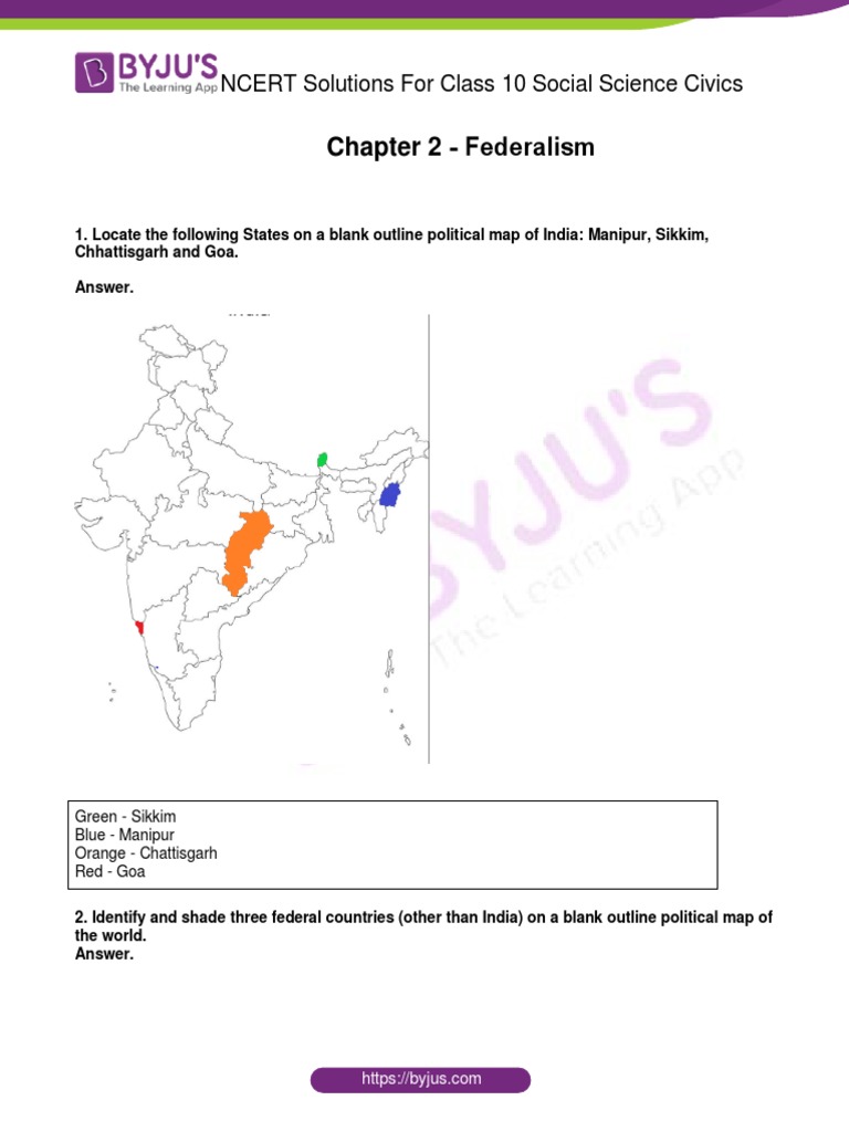 NCERT Class 10 Social Science Civics Solutions Chapter 2 Federalism | PDF