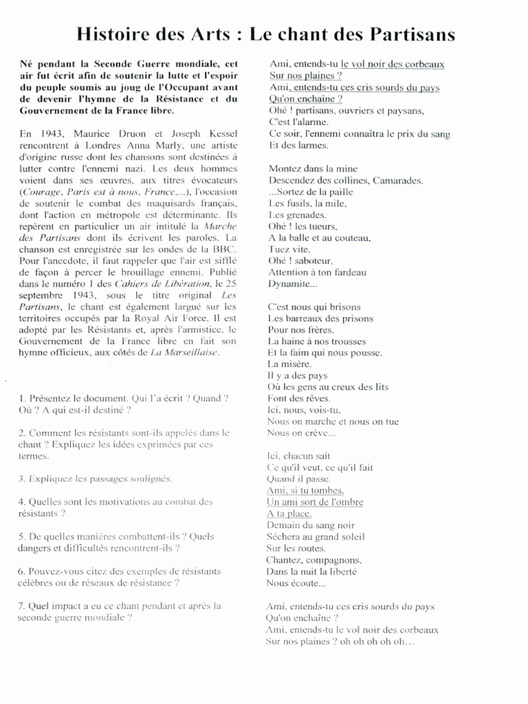 Le chant des Partisans | PDF