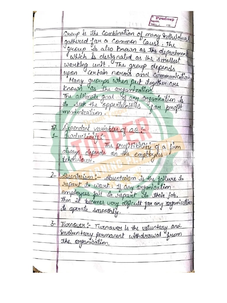 Organizational Behaviour BCA Notes | PDF
