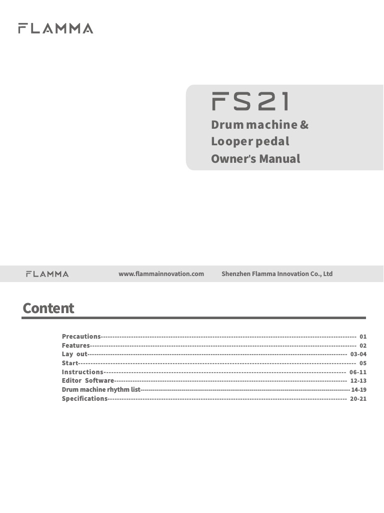 Flamma FS21 Looper & Drum Machine Manual | PDF | Sound | Sound Technology