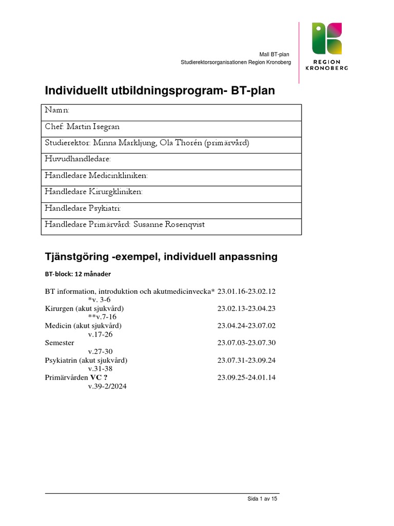 Mall Utbildningsplan Bt | PDF