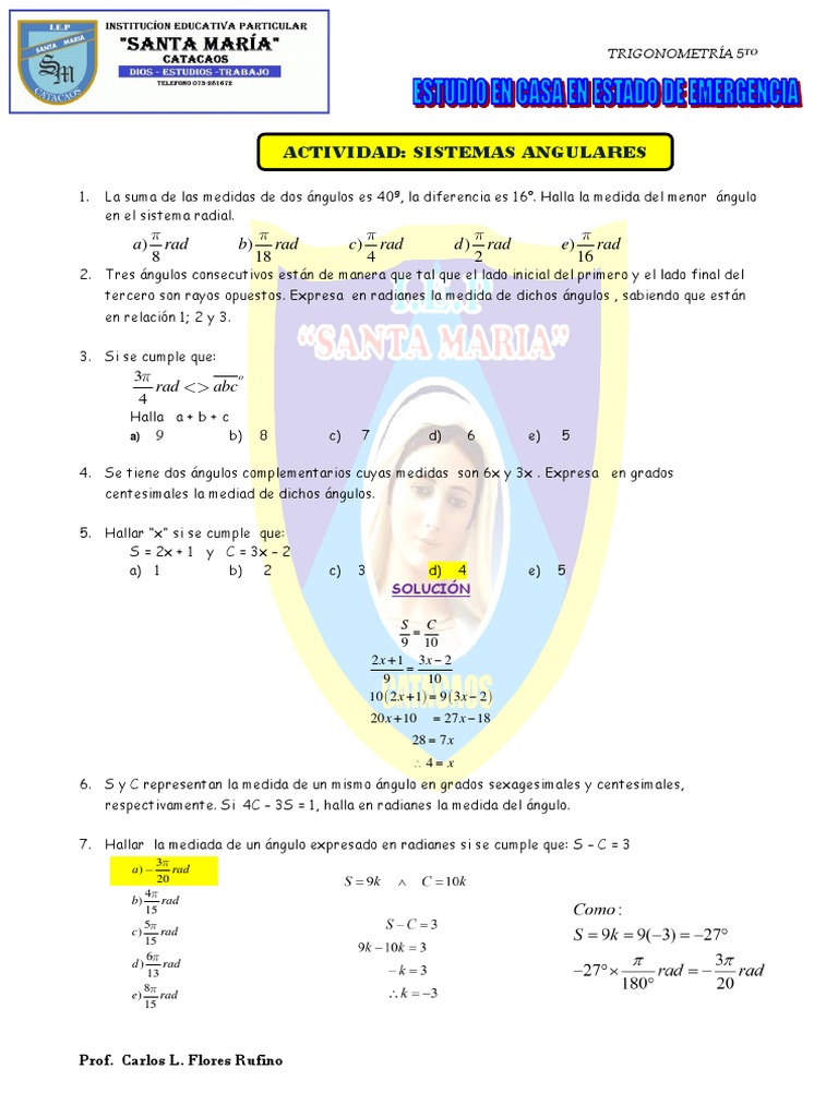 Trig 5S Sist Medidas Angulares Actividad | PDF