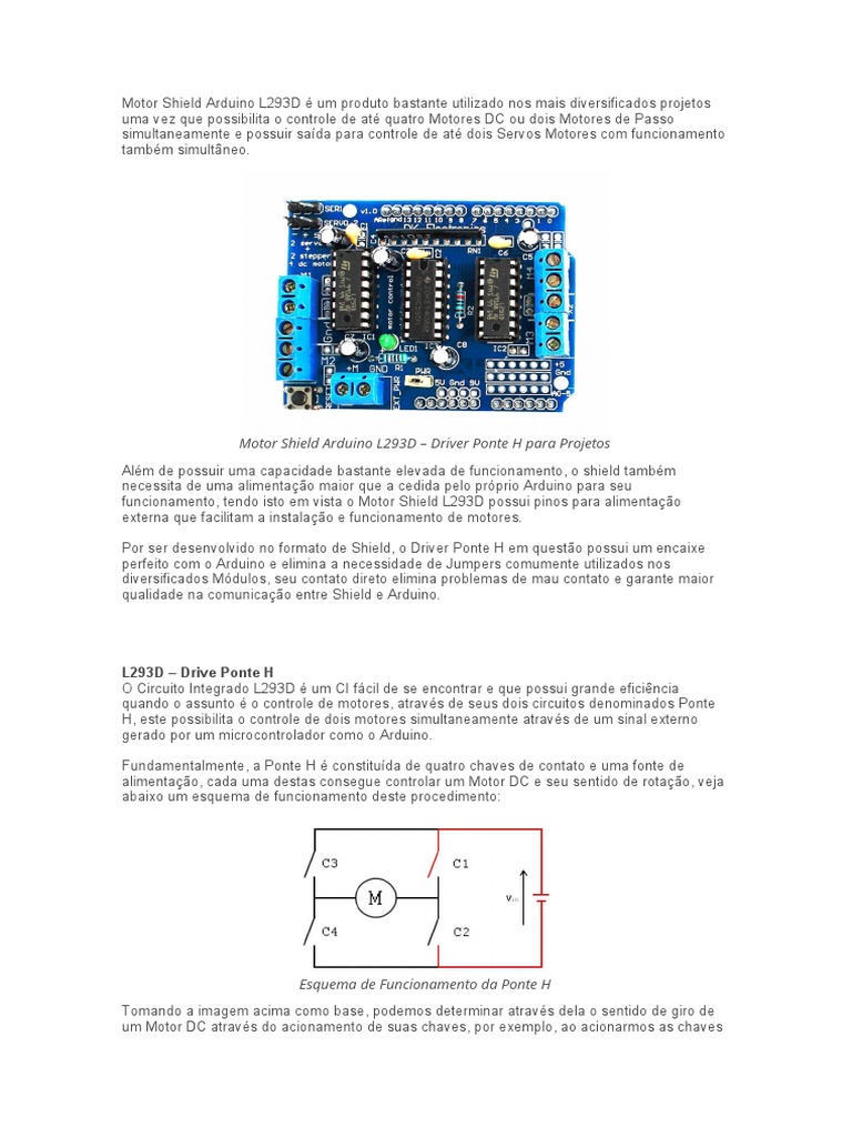 Motor Shield Arduino L293D - Driver Ponte H para Projetos | PDF | Arduino | Motores
