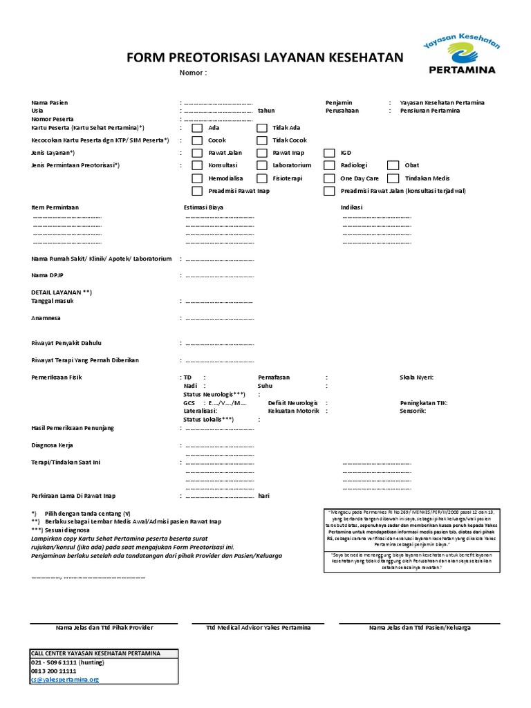 Template Form Preotorisasi Layanan Kesehatan 7 1587949918398938241 | PDF