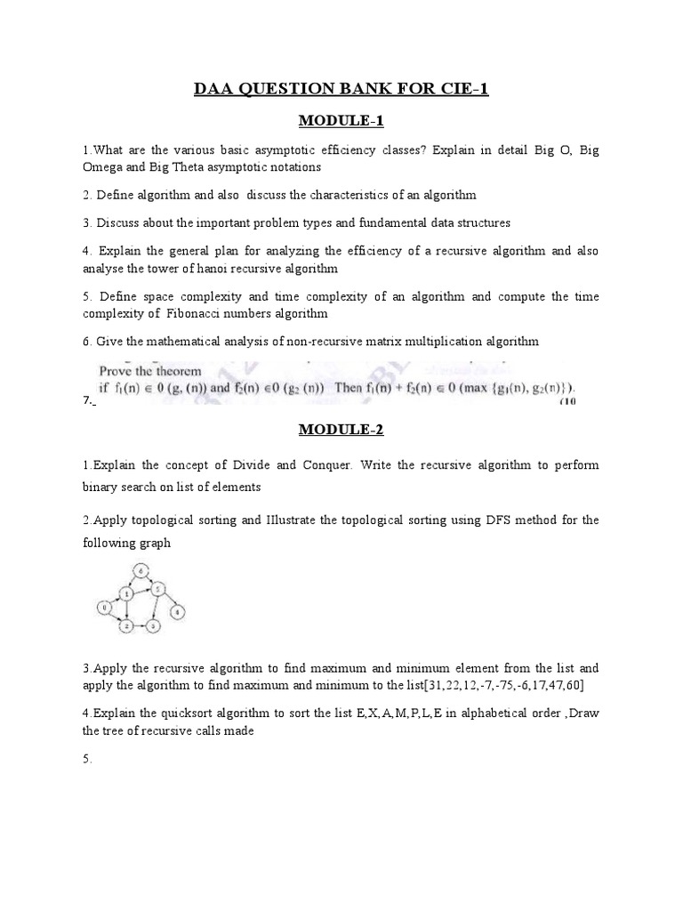 Daa Question Bank For Cie-1 | PDF