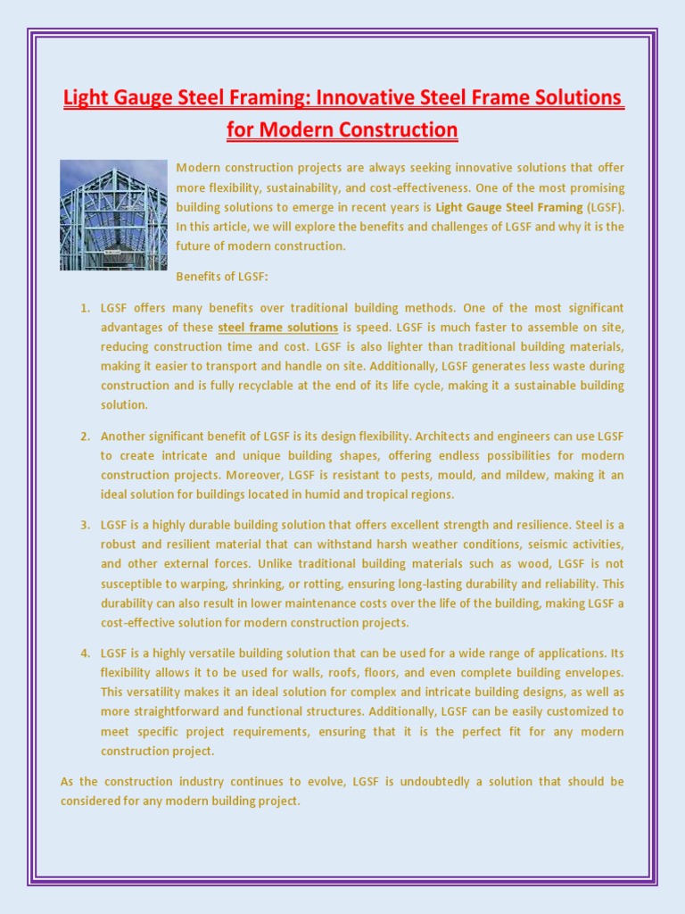 Light Gauge Steel Framing Innovative Steel Frame Solutions For Modern ...