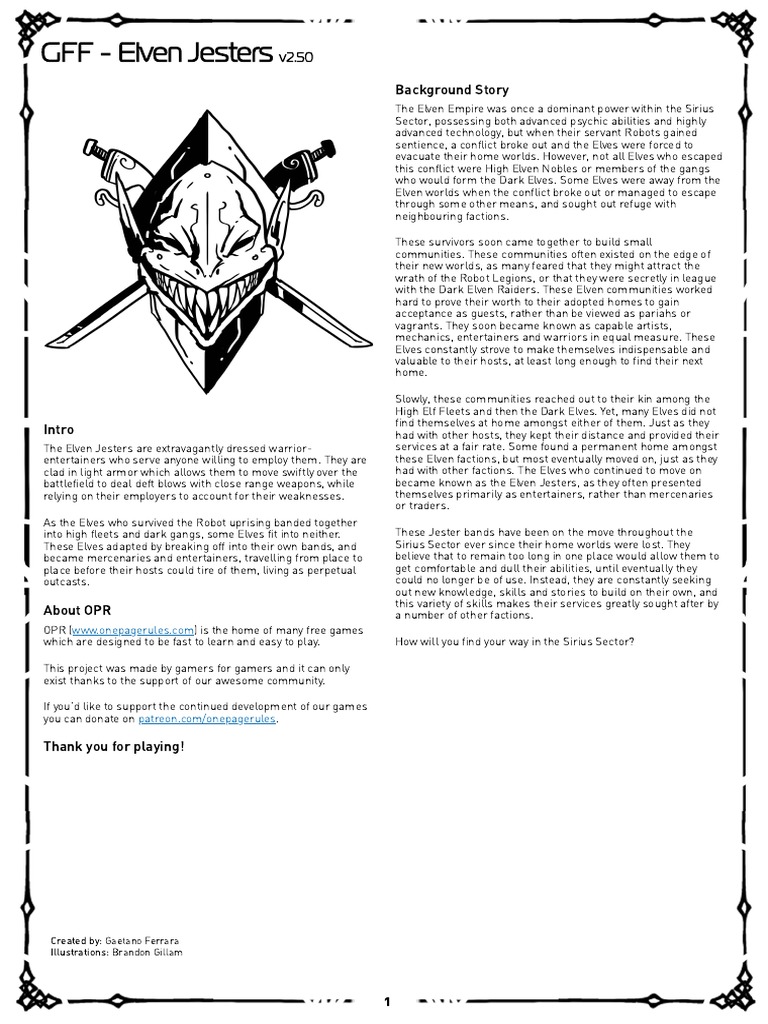 GFF - Elven Jesters v2.50 | PDF