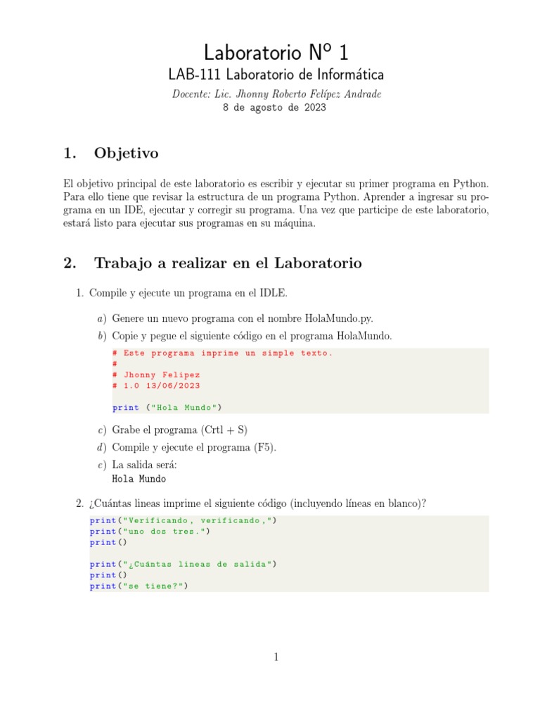 Laboratorio 01 | PDF | Python (lenguaje de programación) | Ciencias de la Computación