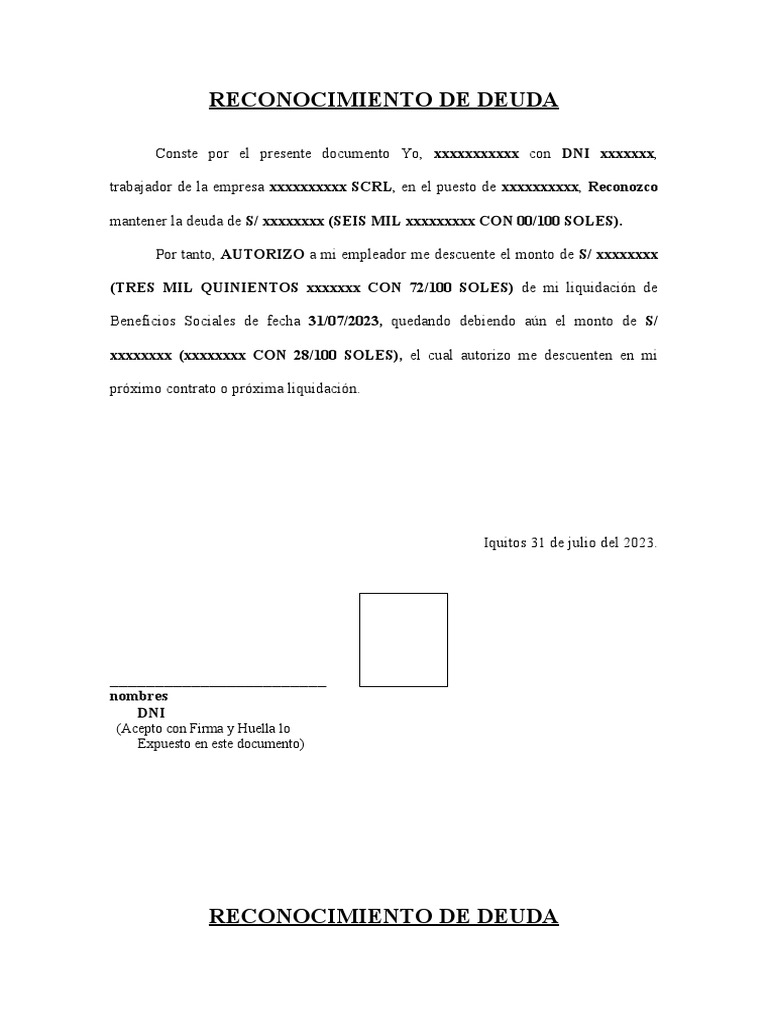 Reconocimientos de Deuda | PDF Reconocimientos de Deuda | PDF