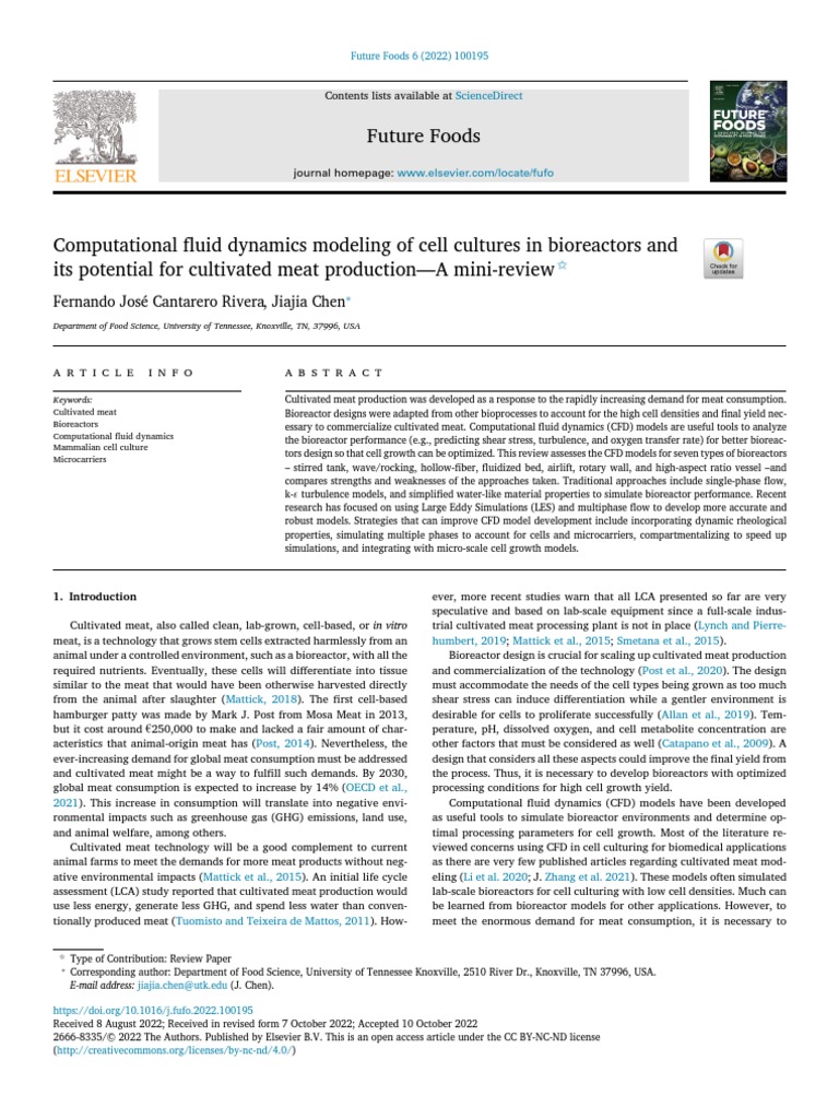 Computational Fluid Dynamics Modeling of Cell Cultures in Bioreactors and Its Potential For ...
