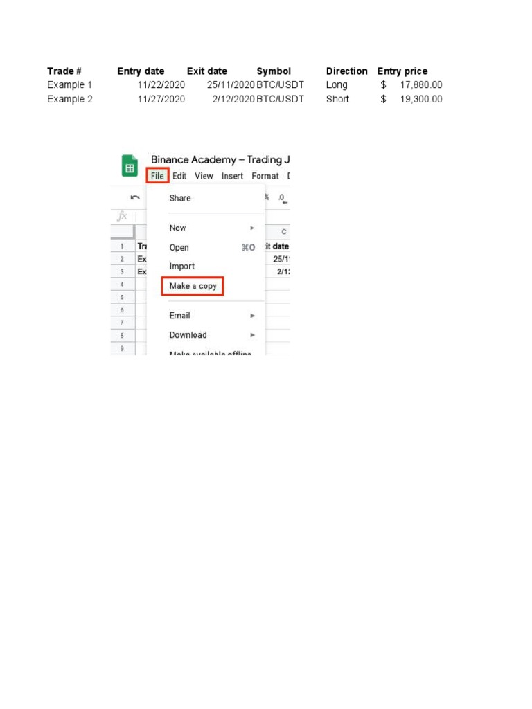 Binance Academy - Trading Journal Spreadsheet Example | PDF | Law