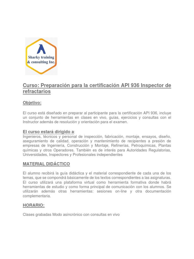 Contenido Curso Preparacion para La Certificacion API 936 | PDF | Tecnología