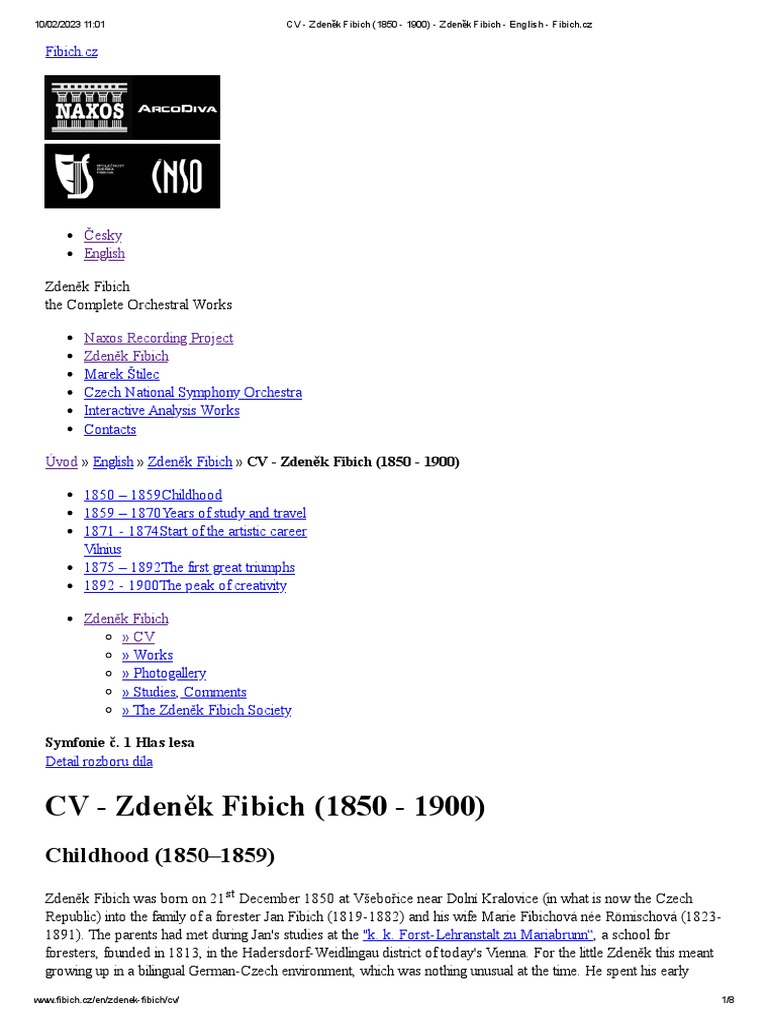 Zdeněk Fibich (1850 - 1900) - Bio - CZ | PDF | Classical Music