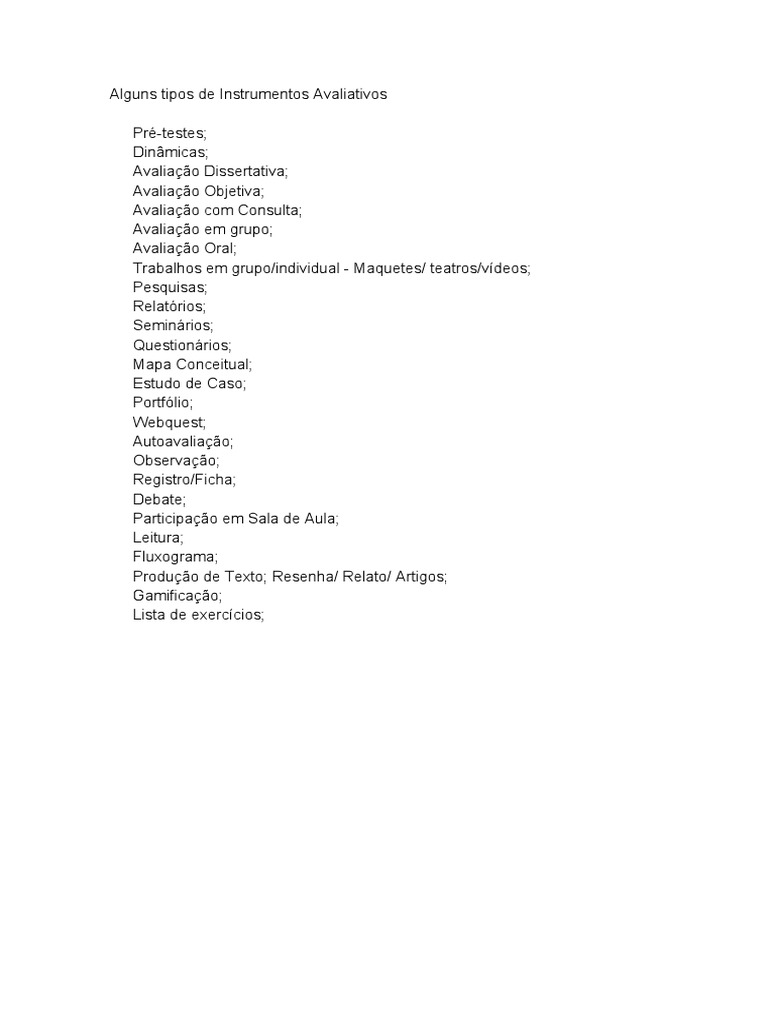 Alguns Tipos de Instrumentos Avaliativos | PDF Alguns Tipos de Instrumentos Avaliativos | PDF