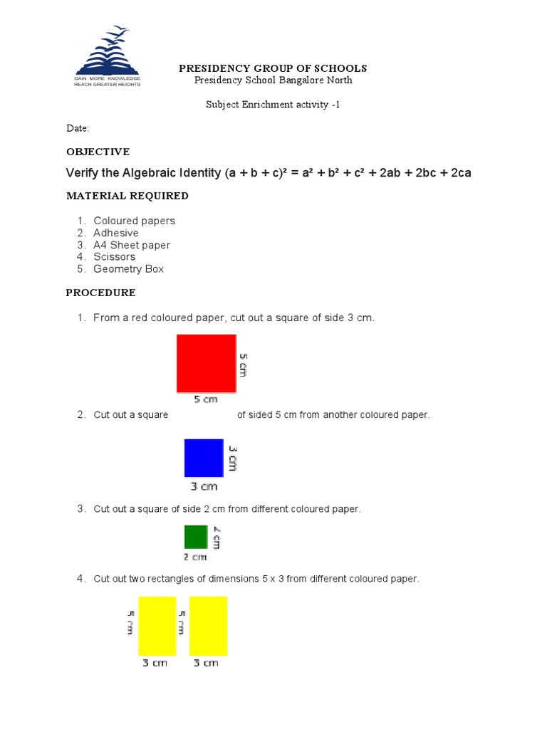 Verify The Algebraic Identity (A + B + C) A + B + C + 2ab + 2bc + 2ca ...