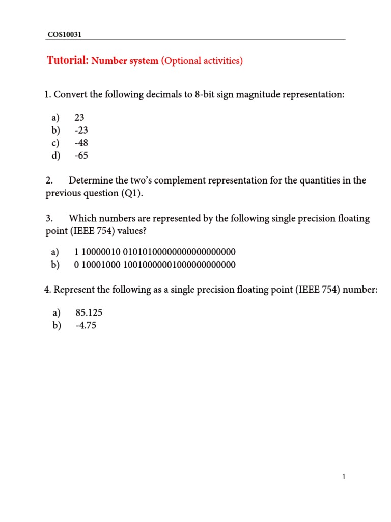 Tutorial:: 1. Convert The Following Decimals To 8-Bit Sign Magnitude ...