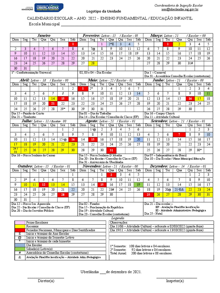 Calendário Escolar 2022 | PDF