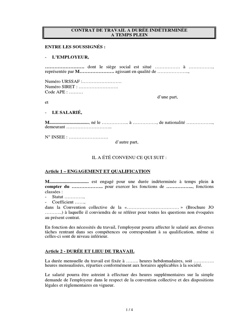 Modele Contrat de Travail | PDF