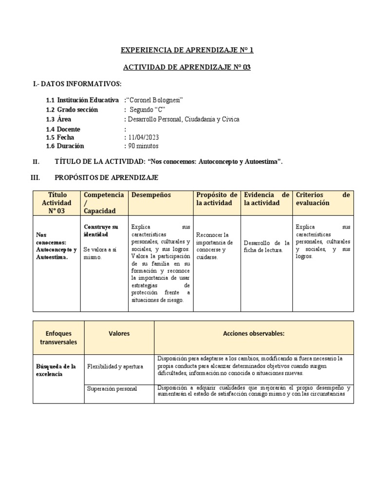 ACTIVIDAD 3 - DPCC Autoconcepto, Autoestima | PDF | Crecimiento personal y profesional