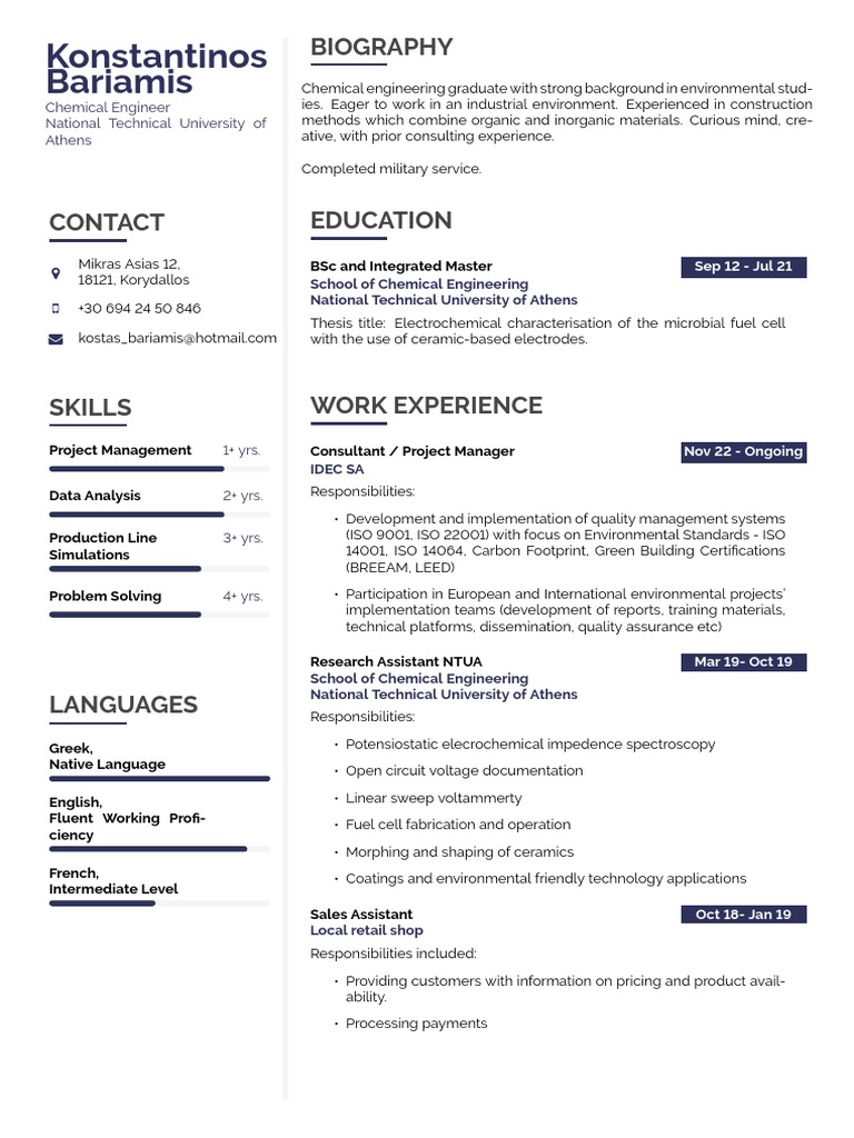 Konstantinos Bariamis CV | PDF | Physical Sciences | Chemistry