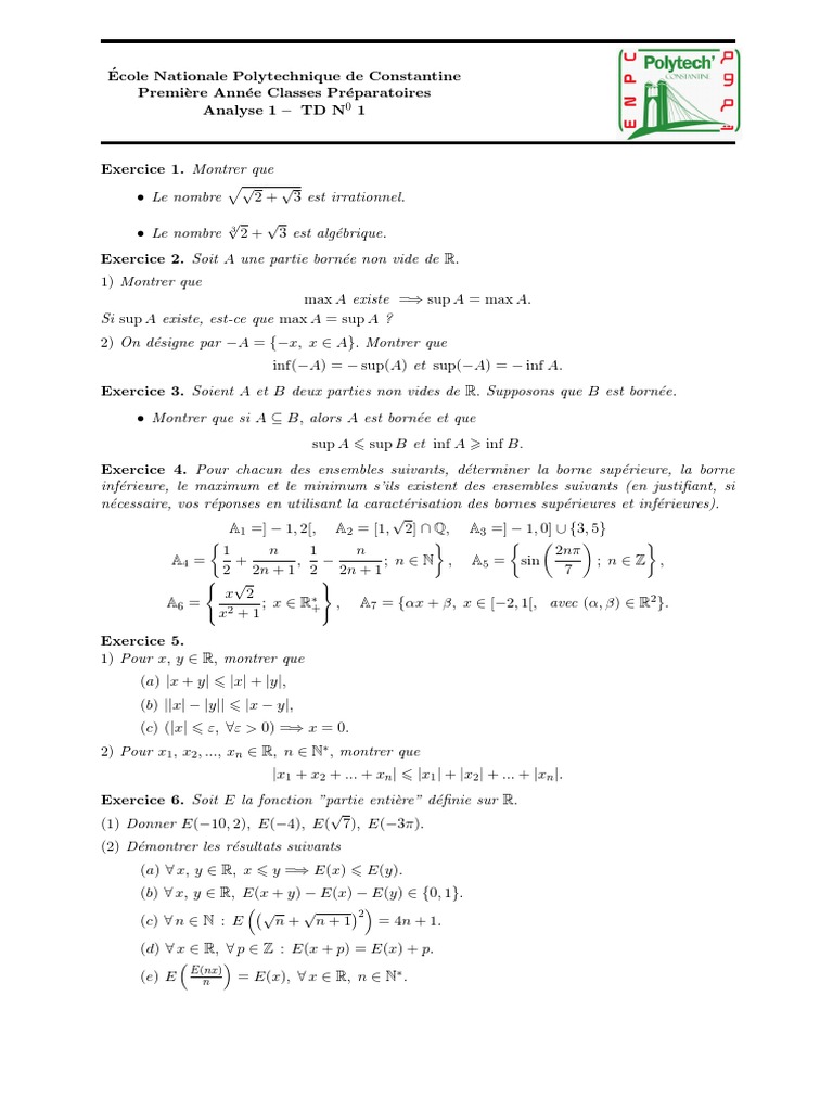 TD - 1 Ensemble Des Nombres Réels | PDF