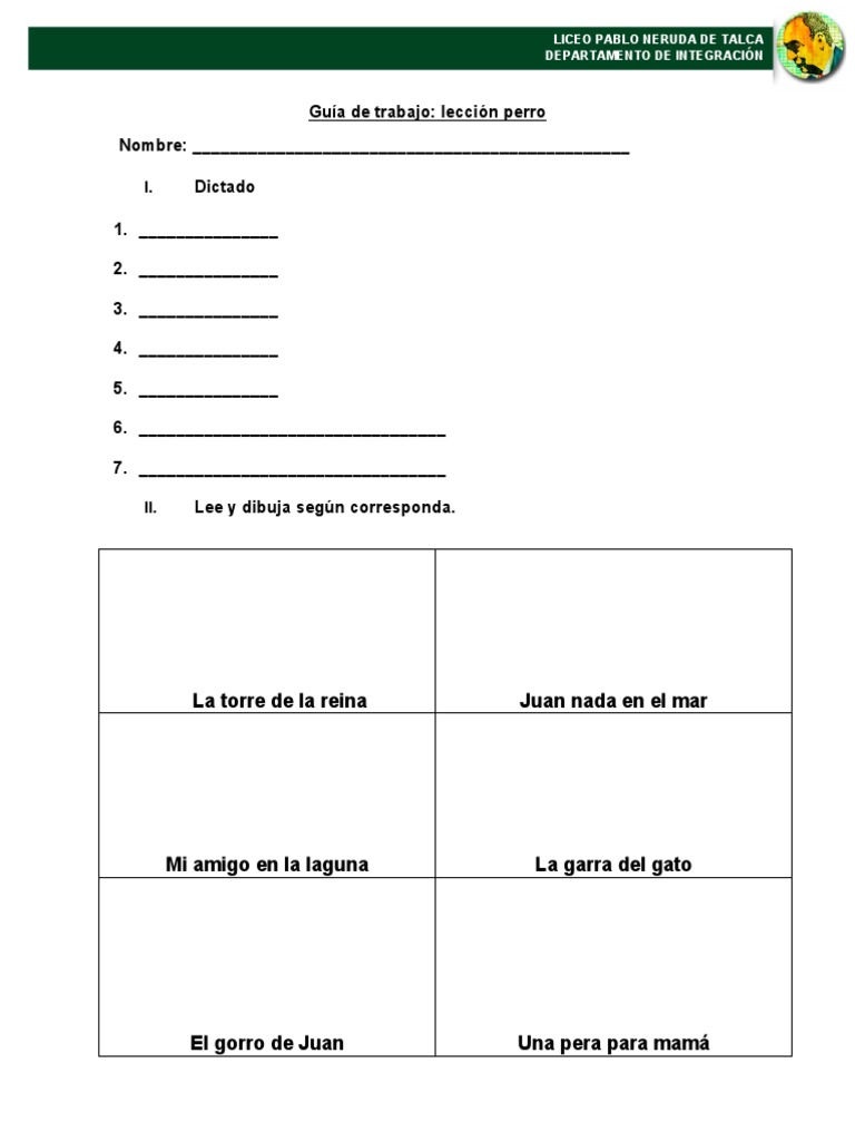 Guía de Trabajo Lección Perro | PDF