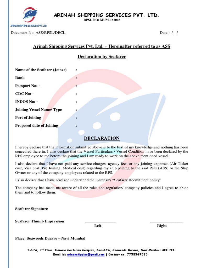 7 Declaration by Seafarer | PDF