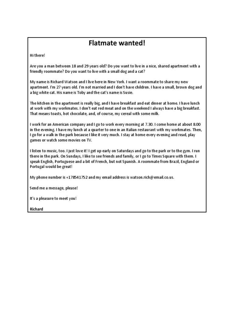 Flatmate Wanted - Test 5 | PDF