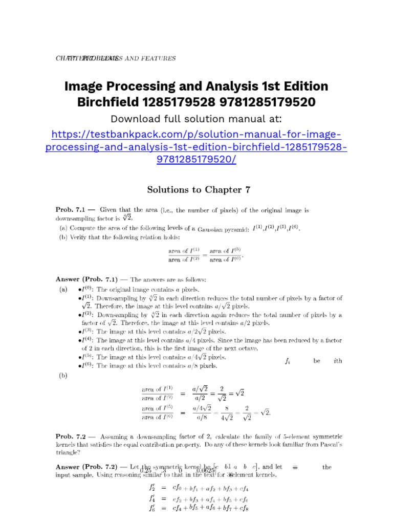 Image Processing and Analysis 1st Edition Birchfield Solutions Manual 1 ...