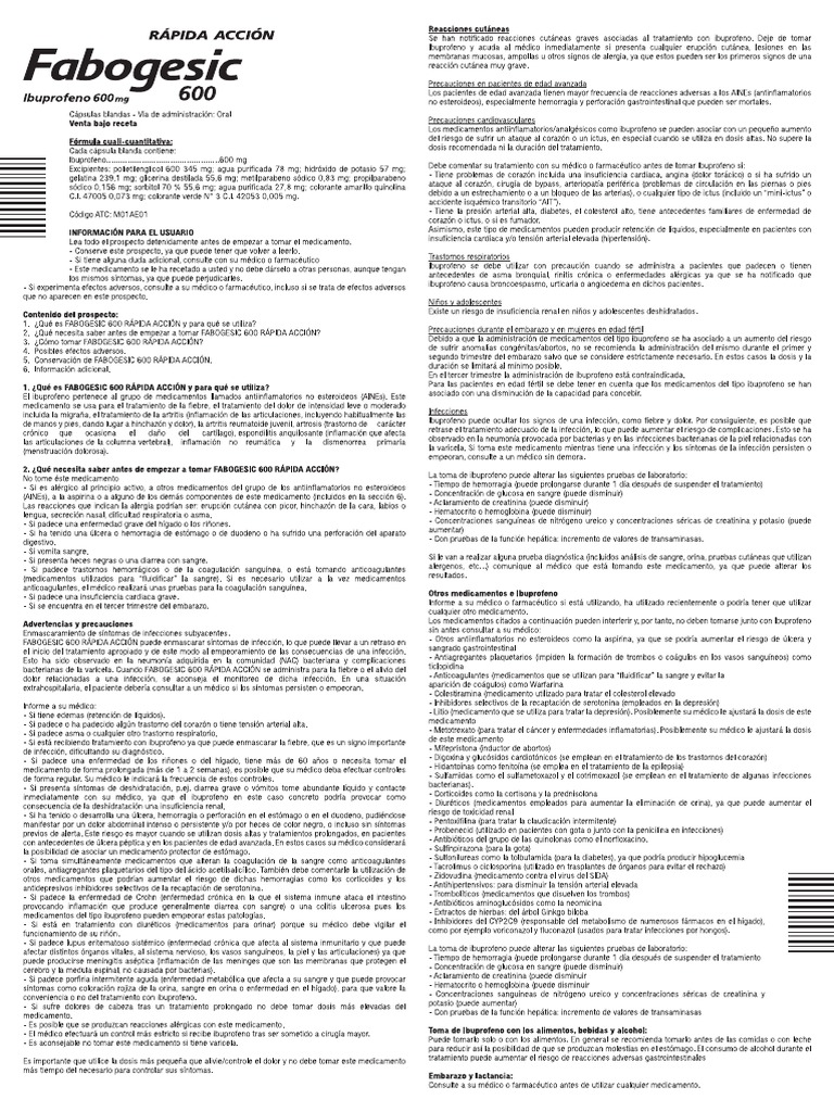 Prospecto Fabogesic RA 600mg | PDF