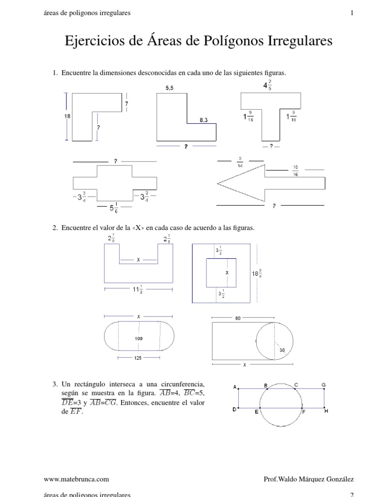 Ejercicios de áreas de polígonos irregulares | PDF | Geometría | Enseñanza de matemática