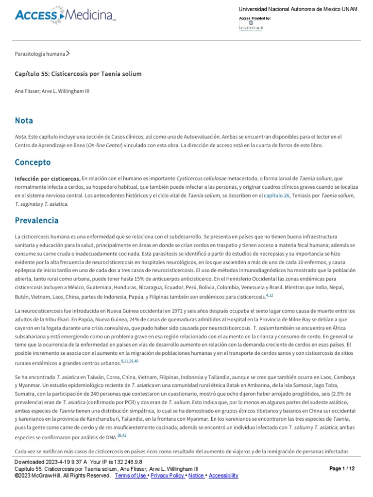 Capítulo 55 - Cisticercosis Por Taenia Solium | PDF