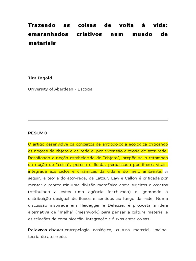 Trazendo As Coisas de Volta À Vida | PDF