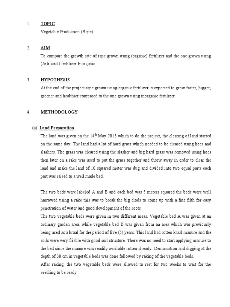 Vegetable Project | PDF | Fertilizer | Soil