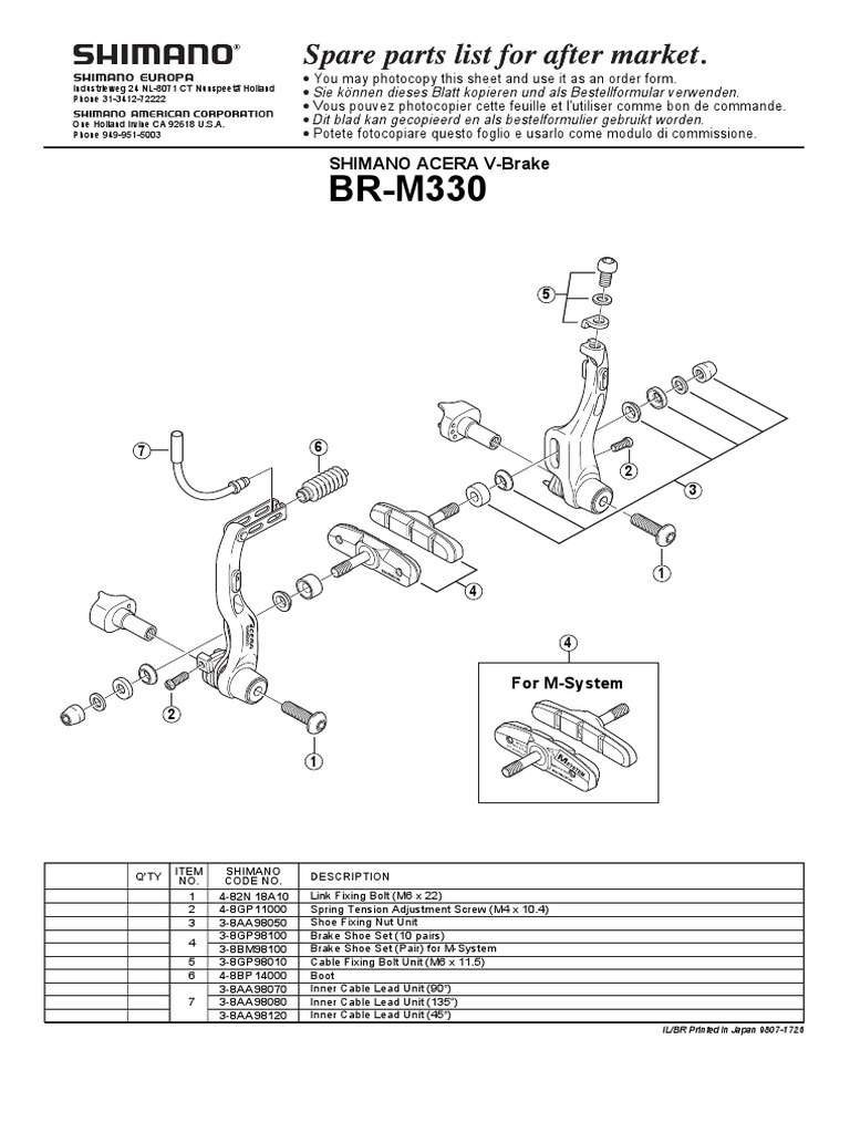 Shimano Bremsbelge Bersicht Pdf