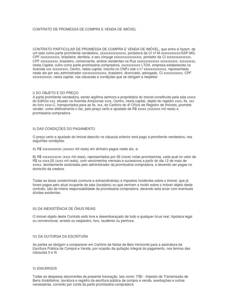 CONTRATO DE PROMESSA DE COMPRA E VENDA DE IMÓVEL | Direito Privado ...